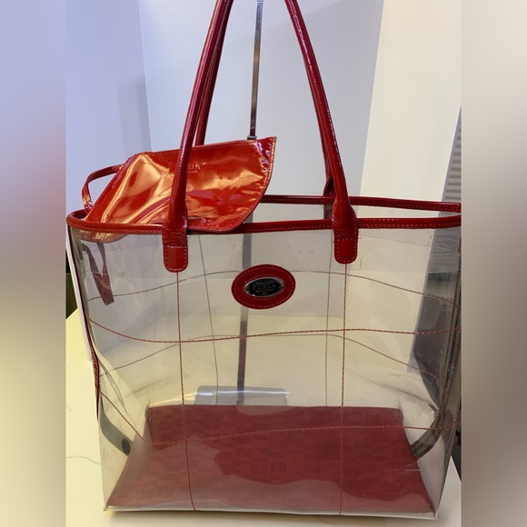 Furla | Bags | Furla Jelly Transparent And Red Tote With Pouch | Poshmark